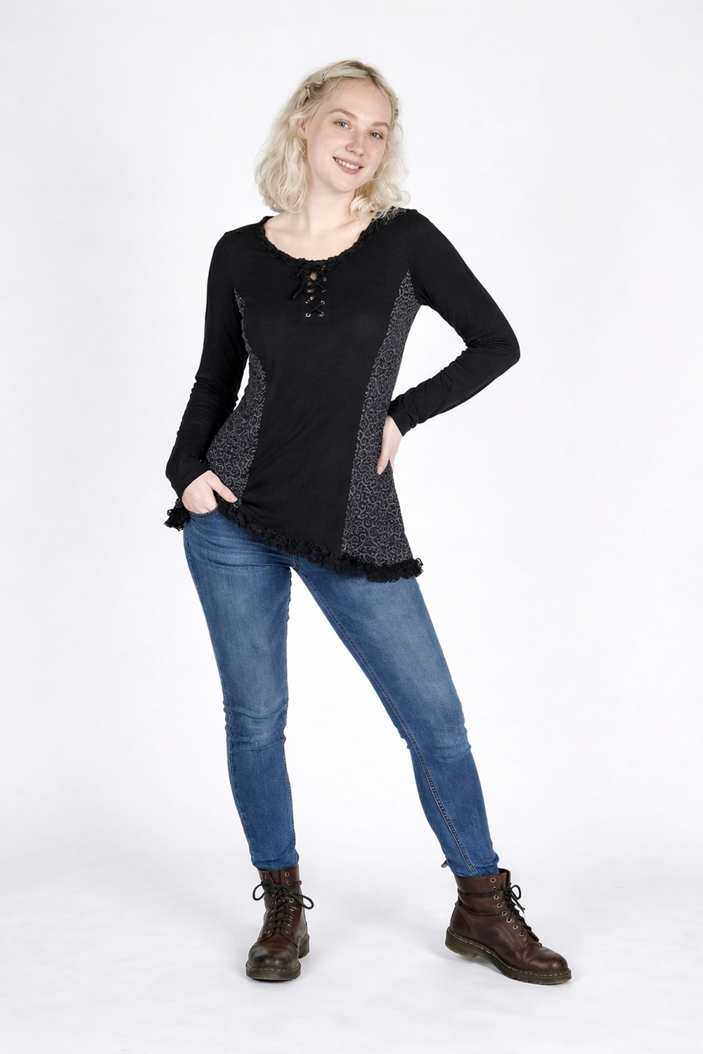 Wicked Dragon Clothing - Aradia Long Sleeve Lace Up Cotton Top with ...
