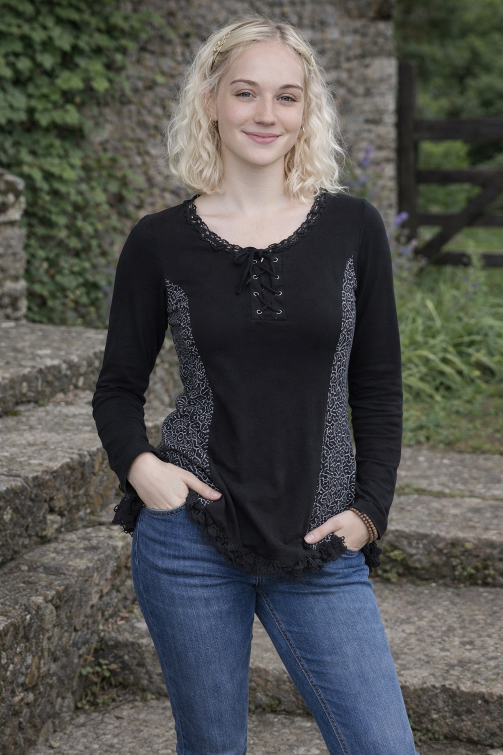 Wicked Dragon Clothing - Aradia Long Sleeve Lace Up Cotton Top with ...