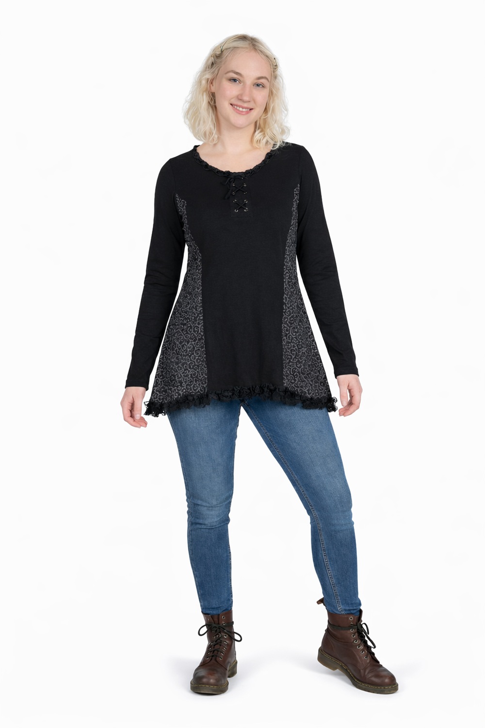 Wicked Dragon Clothing - Aradia Long Sleeve Lace Up Cotton Top with ...