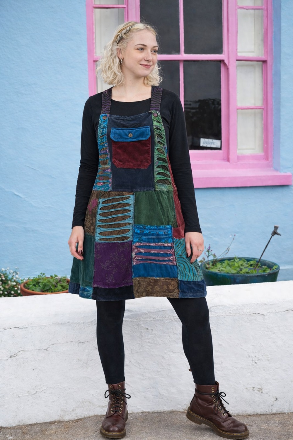 Wicked Dragon Clothing - Verity Velvet Patchwork Pinafore Dress with ...