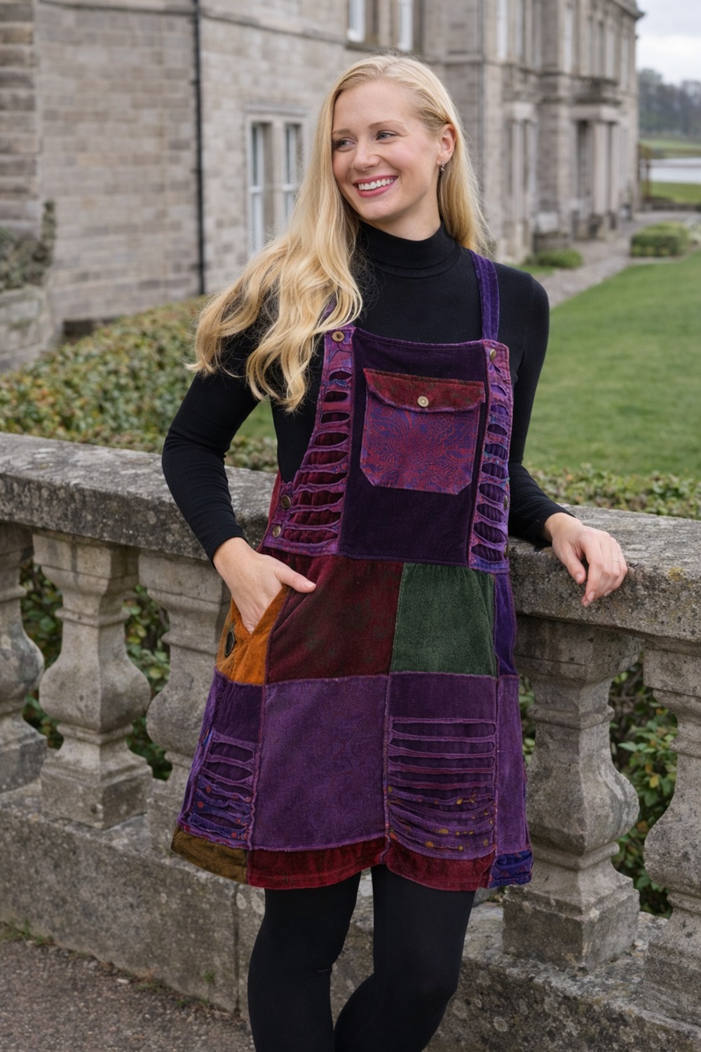 Wicked Dragon Clothing - Verity Velvet Patchwork Pinafore Dress with ...