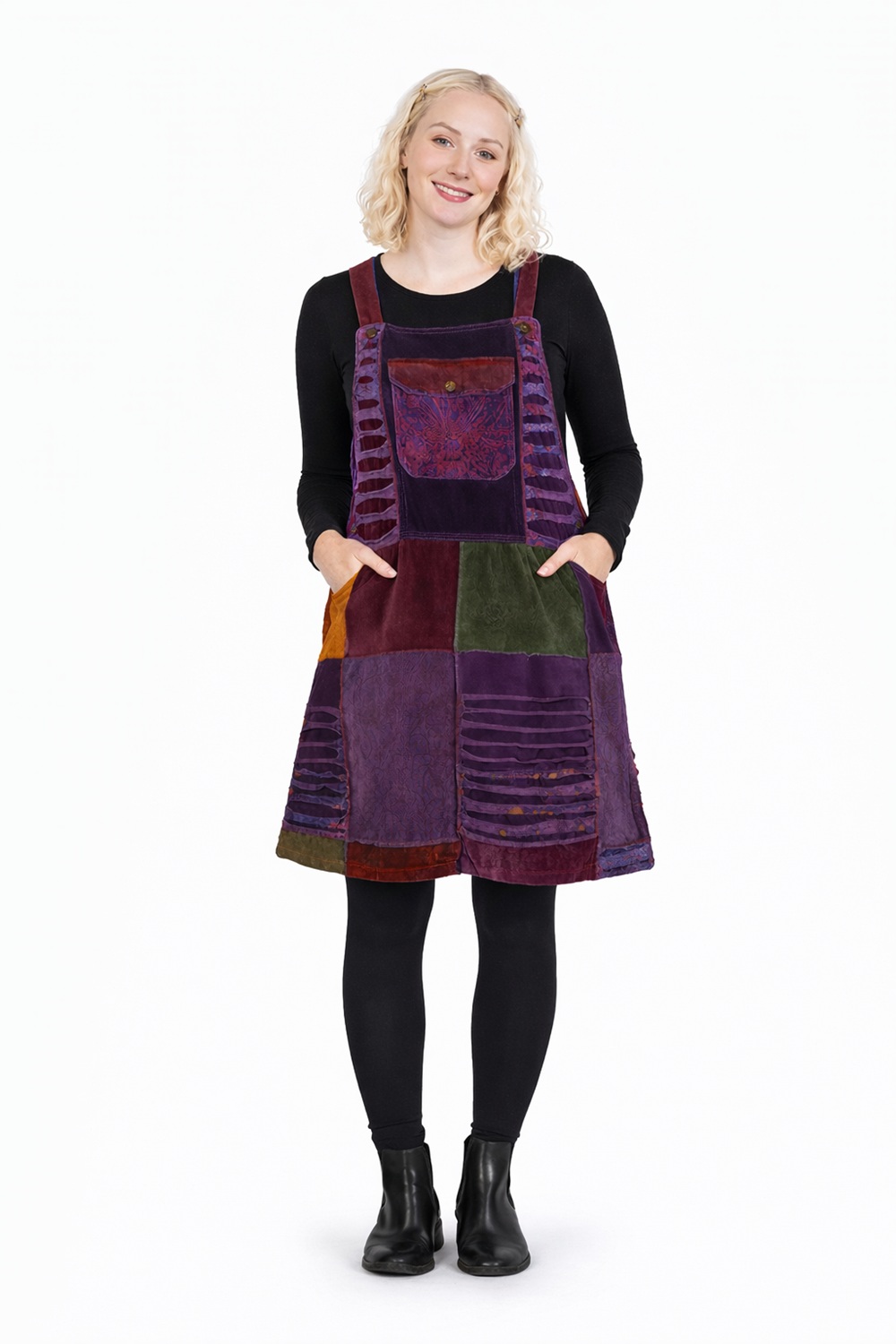 Wicked Dragon Clothing - Verity Velvet Patchwork Pinafore Dress with ...