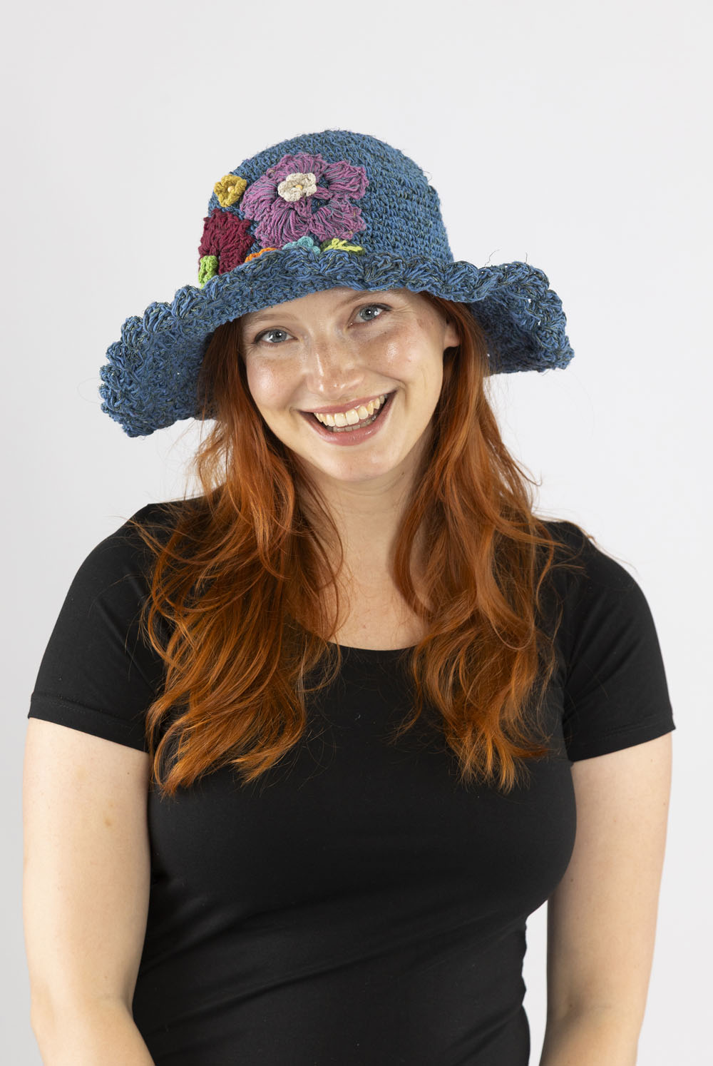 Wicked Dragon Clothing - Hemp wire brim flower hat blue
