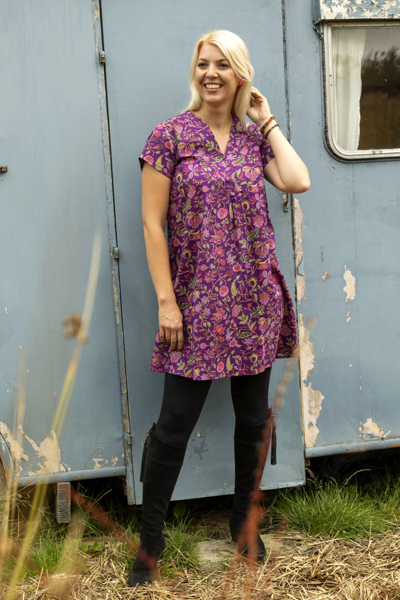 Wicked Dragon Clothing - Lucille Cotton Smock Dress – Lightweight V-Neck Tunic | UK 8–22
