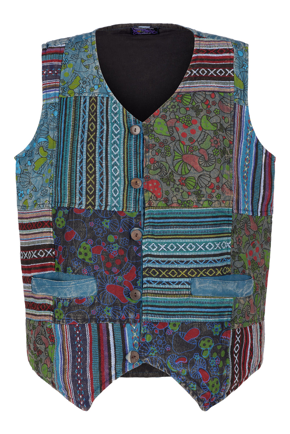 Wicked Dragon Clothing - Bodhi mushroom hippie patchwork waistcoat