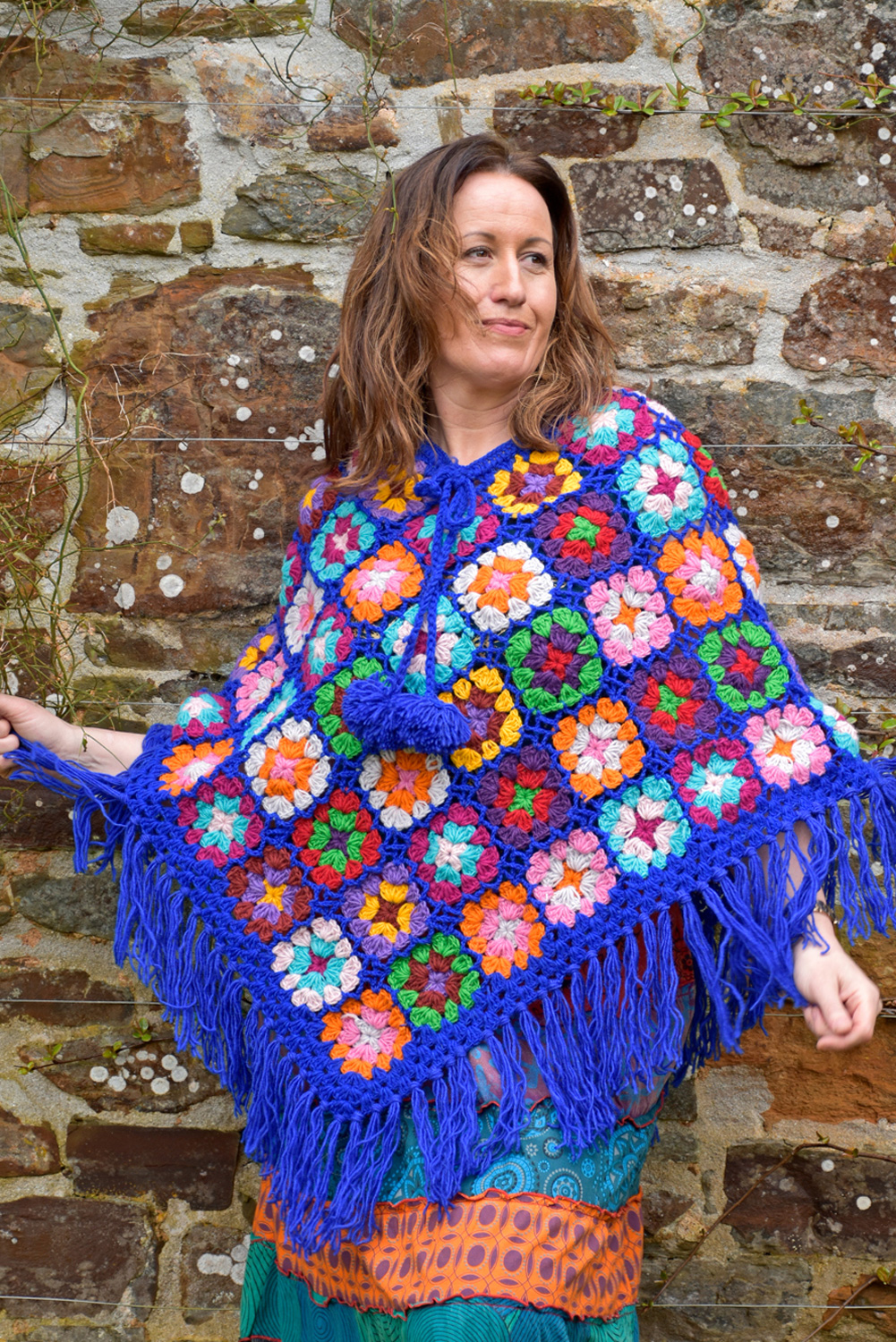 Wicked Dragon Clothing - Handknitted patchwork wool poncho